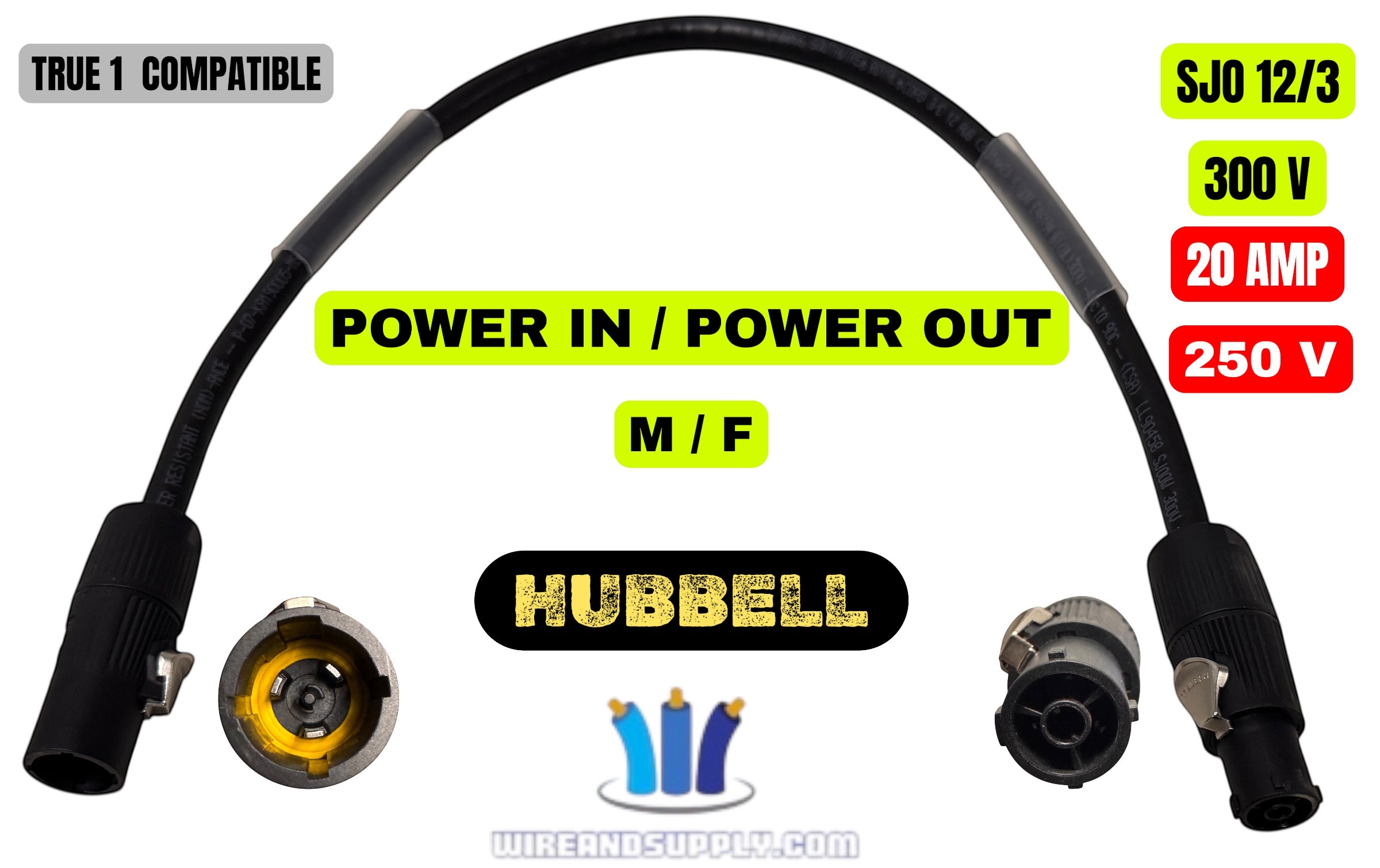 HUBBELL Insul-Lock TRUE 1 Power Cable, SJO 12/3 with Hubbell PowerCON ...
